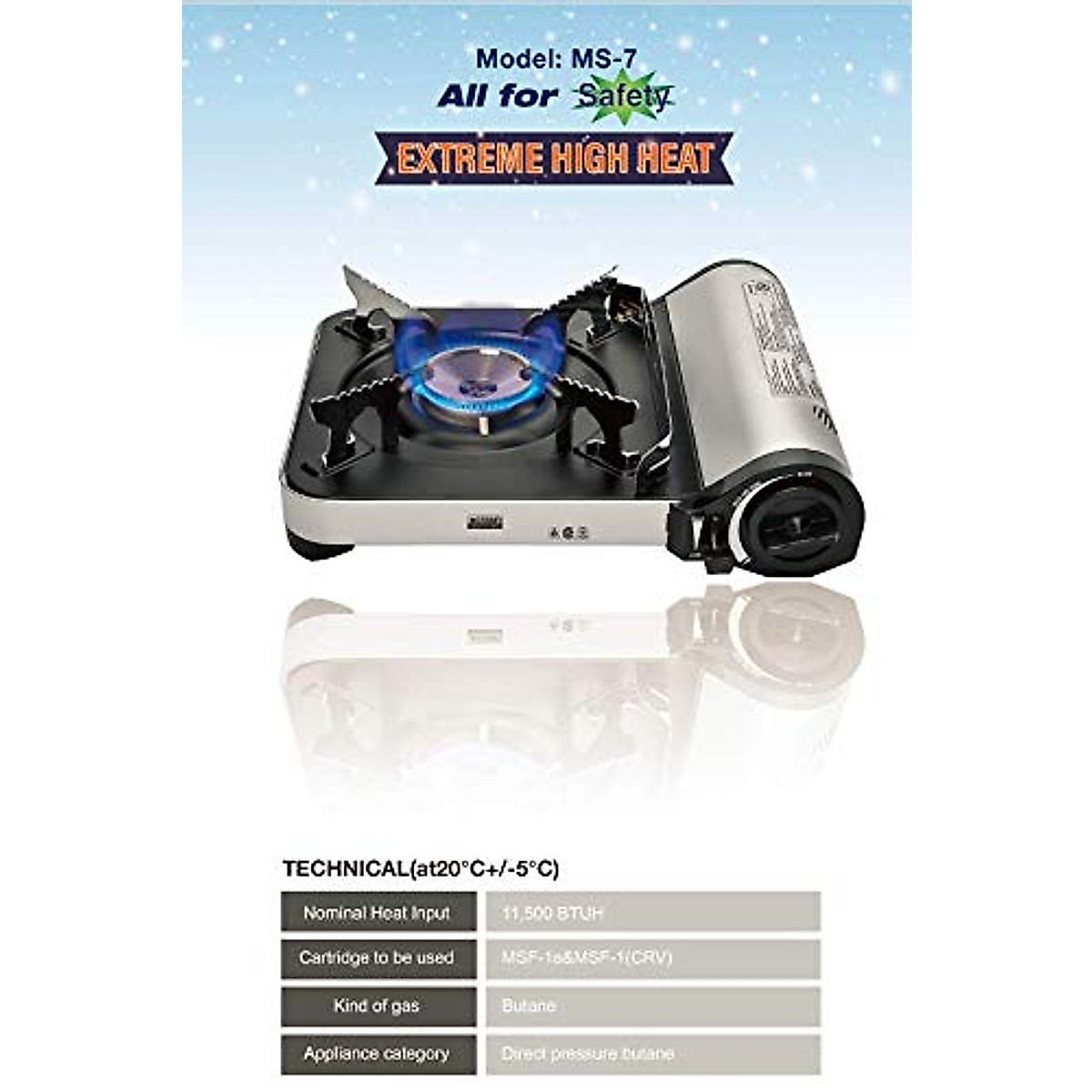 Maxsun Portable Gas Stove MS-7 (Silver) 11,500 BTU, Extreme High Power, Camp Stove, w/Carrying Case