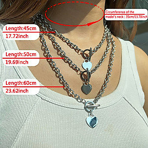 WangGao Elegent Love Stainless Steel Link Chain Blank Heart Charms Necklace for Women Toggle Clasp Closure,Silver…
