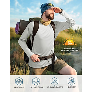 Roadbox Mens UPF 50+ UV Sun Protection Shirts Outdoor Long Sleeve SPF Diving Rash Guard for Fishing Hiking Swimming Grey