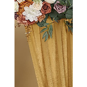 Cytdkve 2 Panels 4.8 Feet x 10 Feet Deep Gold Velvet-Like Wedding Backdrop Curtain Drapes, Silky Soft Window Curtains Panels for Wedding Ceremony Birthday Party Decorations