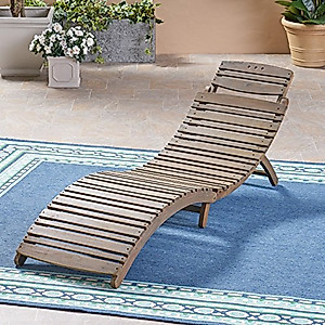 Christopher Knight Home Tycie Outdoor Acacia Wood Foldable Chaise Lounge, Gray Finish
