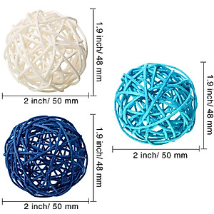 zorpia 15pcs 2 Inch Wicker Rattan Balls for Vase Filler, House Ornament, Christmas Tree Garden Wedding Party Coffee Table Decoration,Craft DIY (Blue Light-Blue White)