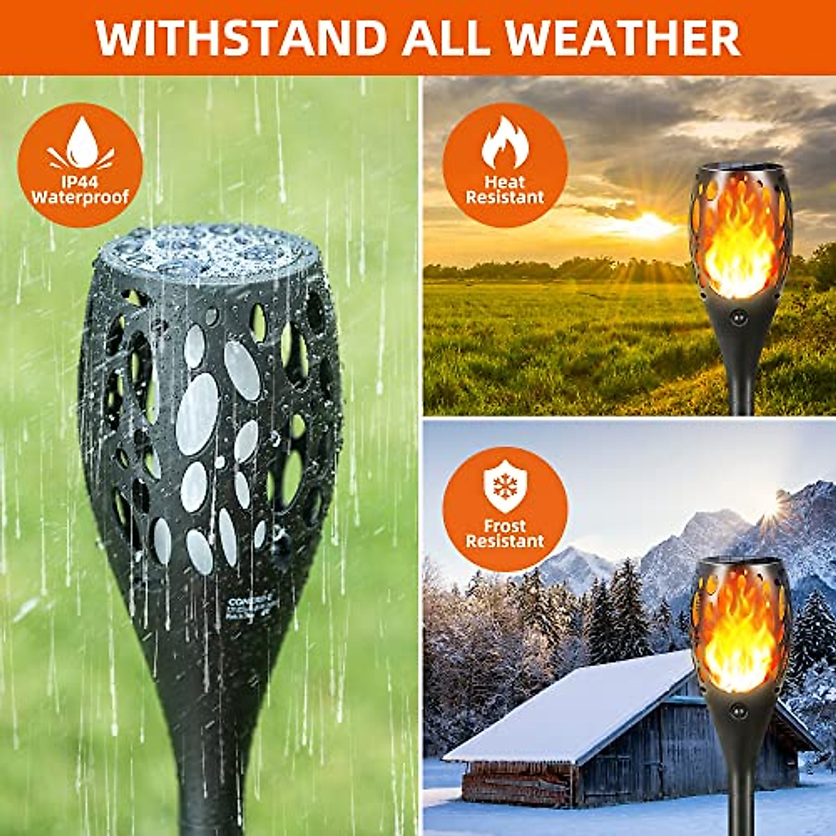 CONERIFE Solar Torch Lights 6 Pack (34 LED Large Size), Solar Outdoor Lights Garden, Solar Torch Lights with Flickering Flame, Halloween Decorations Solar Pathway Lights Waterproof IP65 Auto On/Off