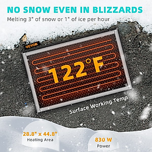 VEVOR Snow 30 x 48 inch, 3 in/h Melting Speed, Heated Outdoor Mats for Winter Entrances, No-Slip Rubber w/Plug, Power Cord, Outlet Timer, Reflective Strip, Velcro, Ground Stake, Black