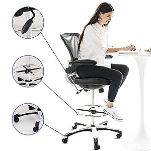 Modway Edge Drafting Chair - Reception Desk Chair - Flip-Up Arm Drafting Chair in Black