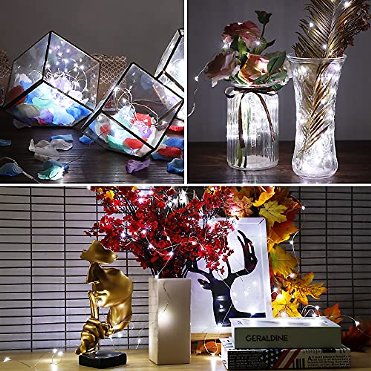 Ehome Fairy String Lights, 12 Pack Fairy Lights Battery Operated, 7.2ft 20LED Christmas Lights Silver Coated Copper Wire Lights Firefly Lights Moon Lights for Party Christmas Decorations White