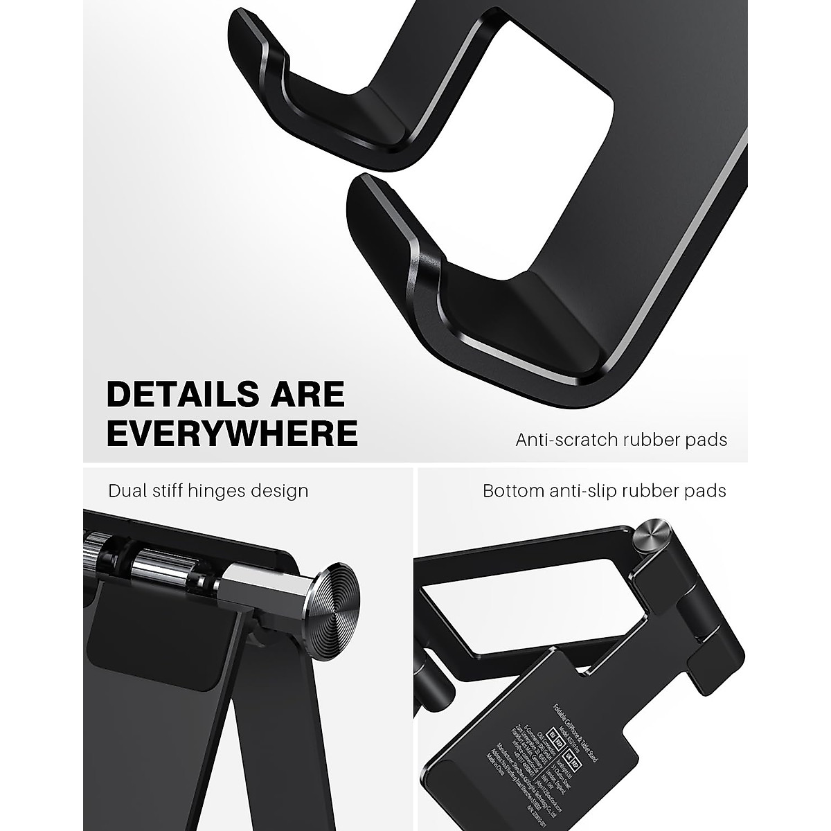 Anozer Tablet Stand,Adjustable Tablet Holder for Desk,Foldable Aluminium for iPad Stand Dock Holder for iPad Air 5/4/Mini 6/Mini 5/10.2/Pro 12.9/Pro 11,Portable Monitor,Surface (4-13 inch)-Black