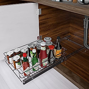 GROWLING Pull Out Cabinet Organizer, Heavy-Duty Slide Out Shelves, Sliding Wire Baskets Drawer Storage for Kitchen, Bathroom, 12" W x 17.3" D x 5.4" H, Chrome Finish.