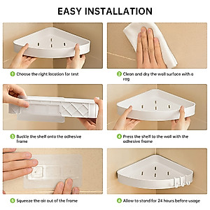 PAVSTINE 2 Pack Corner Shower Caddy, Adhesive Shower Organizers, Rustproof Plastic Shower Shelves with 4 Hooks, No Drilling Bathroom,Kitchen,Dorm Organizers and Storage Racks, Space-Saving, White