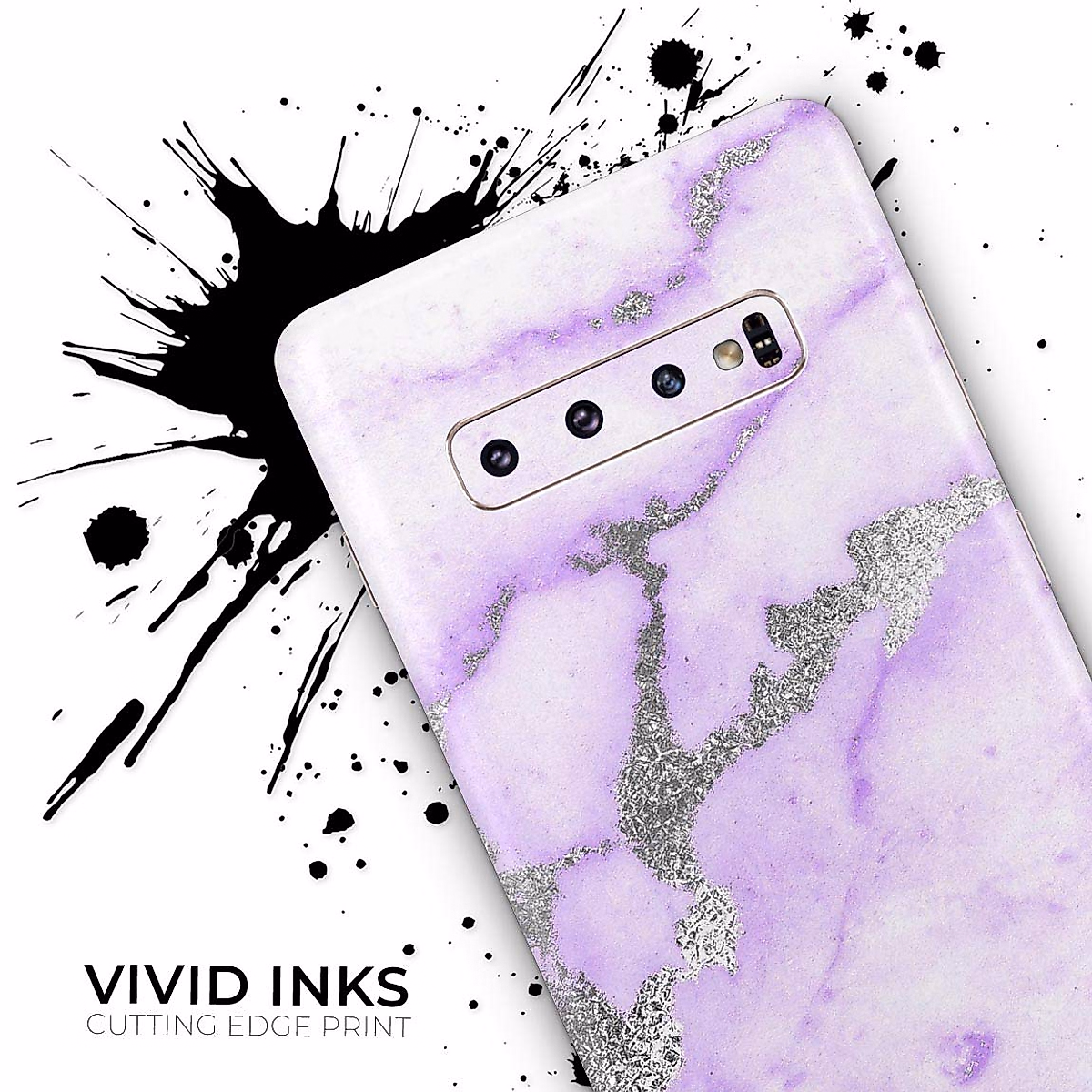 DesignSkinz Purple Marble & Digital Silver Foil V3 Protective Vinyl Decal Wrap Skin Cover Compatible with The Samsung Galaxy S20 (Screen Trim & Back Glass Skin)