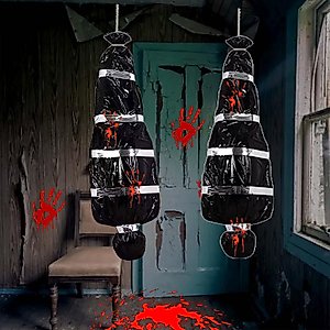 2pcs Halloween Decorations Dead Victim Props, Scary Inflatable Fake Corpse in Bag, Creepy Outdoor Dead Body Prop, for Halloween Party, Haunted House, Yard,Bathroom, Indoor Outdoor Decor