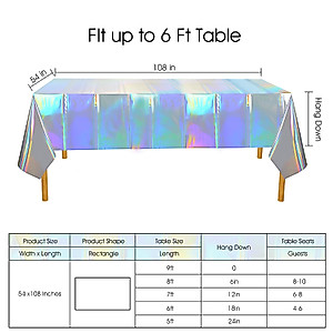 Melsan Iridescence Plastic Table Cloth for Rectangle Tables, 3 Pack Holographic Disposable Tablecloths for Easter Decorations, Unicorn, Mermaid, Bridal Shower Party Decorations, 54×108 in