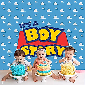Art Studio It's a Boy Story Backdrop Birthday Party Theme Photo Background Blue Sky White Clouds Photography Backdrops Baby Shower Kids Hero Photo Booth Studio Props Vinyl 6x6ft