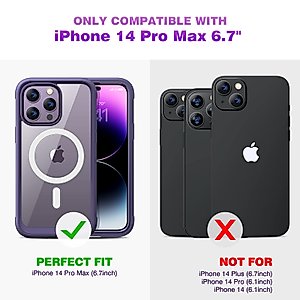 Diaclara Designed for iPhone 14 Pro Max Case 6.7’’,[Compatible with MagSafe][2023] Full Body Rugged Magnetic Protective Case+9H Camera Lens Protector w/Built-in Screen Protector (Deep Purple)