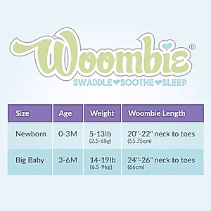 Woombie Simply Baby Swaddling Blanket I Soothing, Cotton Baby Swaddle I Wearable Baby Blanket, Grey Lullaby, 0-3 Months