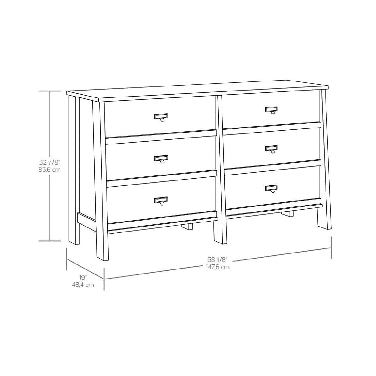 Sauder Trestle Engineered Wood 6 Drawer Dresser in Timber Oak