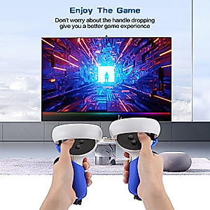 OOAVR Controller Grip Cover for Oculus Quest 2,VR Silicone Face Pad,Lens Protection Cover,Thumbstick Covers,Sweat-Proof/Anti-Throw/Adjustable(4pcs Set/Blue)