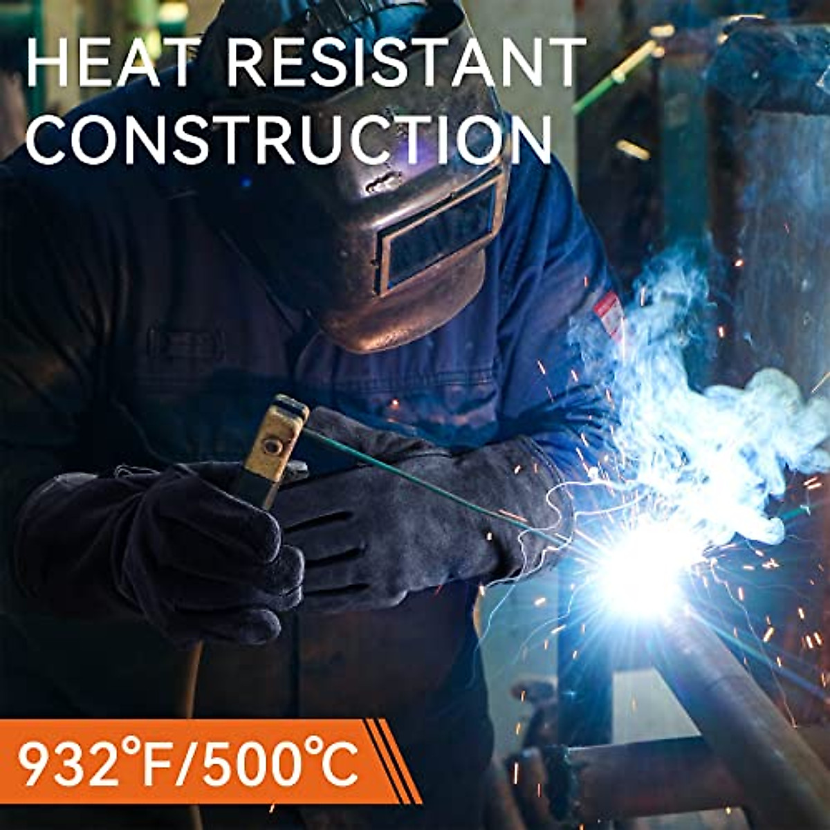 Bessteven 14in Leathe Welding Gloves 932℉/500℃ BBQ Gloves Fireproof Heat Proof for Oven Barbecue Cooking Wood Stove Pot Holder Campfire Soldering Welder Gifts for Men Women