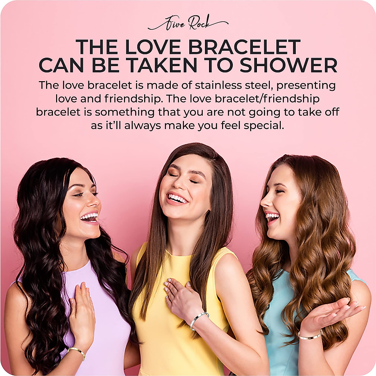 Five Rock Style" Elegant Bracelet Bangles Gift Box, 1 Silver, 1 Gold, 1 Rose Gold, Friendship Jewelry, Stainless Steel Hinged Love Bracelets with Select Cubic Zirconias (17cm)