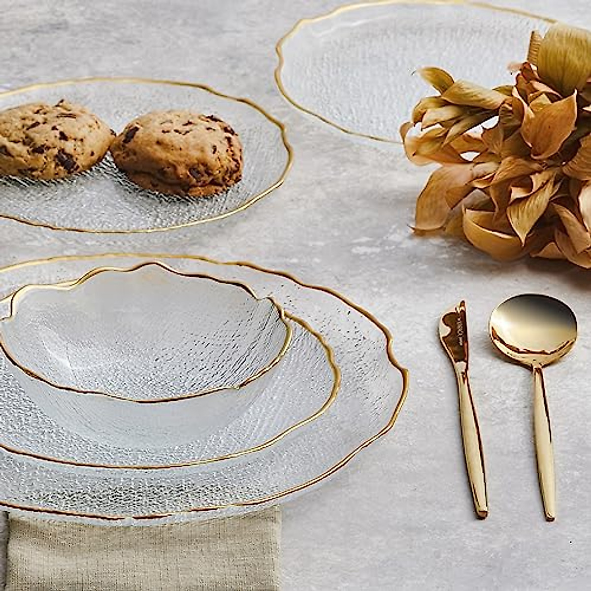 Karaca Milanda Gold Glass Dinnerware Set for 4 People, 12 Pieces, Transparent Gold