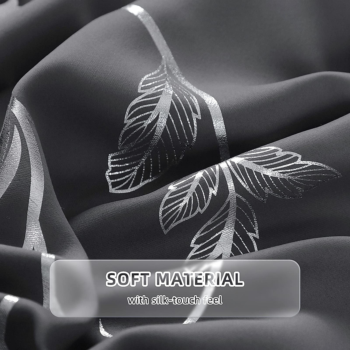 BUHUA Blackout Curtain for Living Room, Grommet Top Black Out Drape, Silver Vine Print Thermal Insulated Room Darkening Curtains 2 Panels for Bedroom (38 x 96 Inch, Dark Grey)