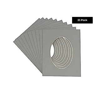 CountryArtHouse Mid Grey Acid Free 22x28 Oval Picture Frame Mat with White Core Bevel Cut for 16x20 Pictures - Fits 22x28 Frame - Pack of 25 Matboard Show Kits with Acid Free Backings & Clear Bags