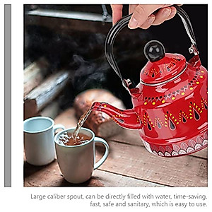 LUOZZY Enamel Tea Pot Thicken Tea Kettle Vintage Water Coffee Tea Kettle Pot for Stovetop - 1.7L Red