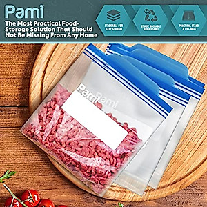 PAMI Double Zip Freezer Quart Bags [75 Pieces] - Leakproof Food Storage Ziplock Bags With Expandable Bottom- Food-Safe Zipper Bags With Freezer Shield Technology- Thick & Reusable Sandwich Bags