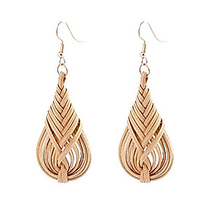 4 Pairs Lightweight Rattan Knit Dangle Earrings Bohemia Straw Wicker Braid Woven Geometric Statement Earring Women Bamboo Jewelry-style 2