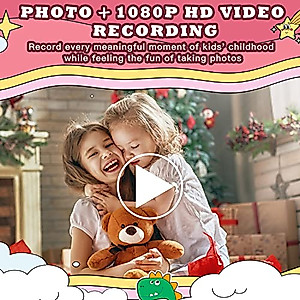 WQ Kids Camera Instant Print, 1080P Dinosaur Digital Print Camera for Kids with Dual Lens,Selfie Video Camera with Phone Connected,Zero Ink Instant Print Camera Ideal Gift for Boys Girls 3-12