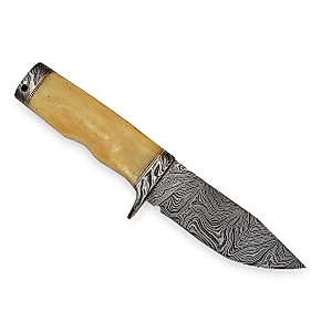 SFG - 9" Fixed Blade Hunting Bowie Knife, Damascus Steel Blade, Non-Slip Buffalo Bone Handle, Hunting, Camping, Backpacking, Fishing, Christmas Gift Item For Men