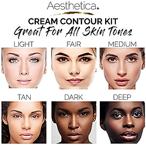 Aesthetica Cosmetics Cream Contour and Highlighting Makeup Kit - Contouring Foundation / Concealer Palette - Vegan & Cruelty Free - Step-by-Step Instructions Included