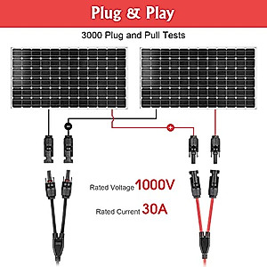 PAEKQ Solar Panel Y Branch Connector, 1 to 2 Solar Parallel Connector, Solar Connectors 30A Rated Current, Parallel Connectors Wire Plug Kit for Solar Panel (2 Pairs M/FF, F/MM)