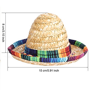 LoveBB 12 Pack Mini Sombrero Hats 5.9 Inch Small Straw Sombreros Cinco de Mayo hats for Kid Pet Doll Themed Party Decoration (Brown)