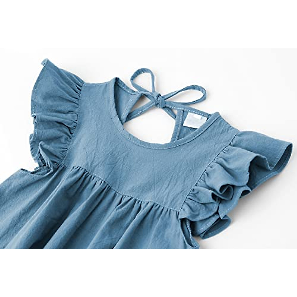 Dutebare Toddler Baby Girl Dress Cotton Linen Ruffle Halter Sleeveless Dresses Kids Summer Sundress Blue 80