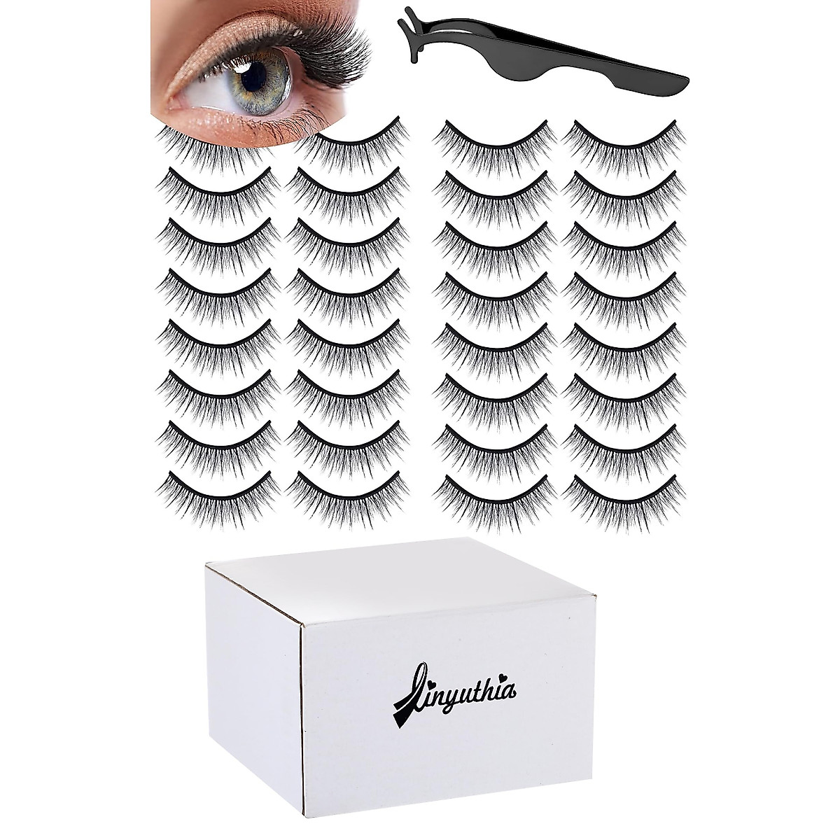 16 Pairs Reusable Self Adhesive Eyelashes Waterproof Stable False Lashes Self Stick Easy to Apply False Eyelashes with Tweezers for Women Girls Gift Non Slip Natural No Eyeliner Look, Black (black)