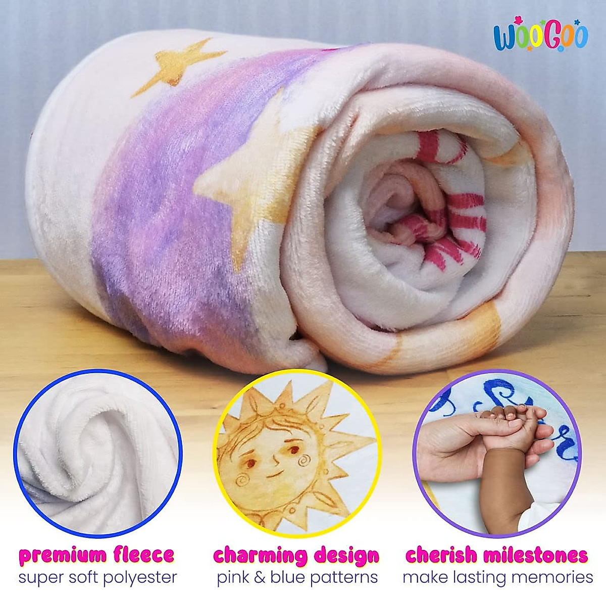 WooGoo Baby Milestone Blanket for Baby Boys and Baby Girls - Soft Premium Fleece - Baby Boy Shower Gifts - Baby Growth Chart - New Born Baby Gifts, Blanket, 40 x 60 Inches (Pink)