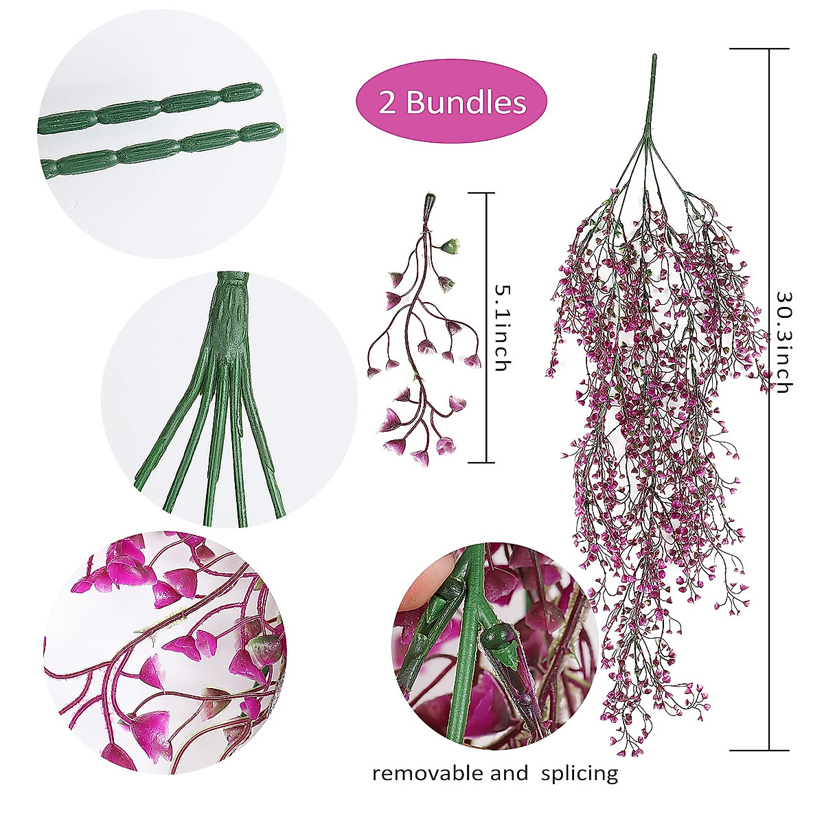 RECUTMS Artificial Hanging Plants Fake Hanging Vines Boston Fern Greenery Hanging Wall Plants for Home Room Garden Wedding Outside Decoration (Fuchsia 4P)