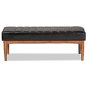 Baxton Studio Daymond Mid-Century Modern Dark Brown Faux Leather Upholstered and Walnut Brown Finished Wood Dining Bench