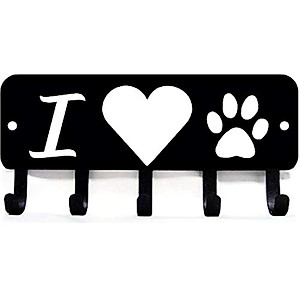 The Metal Peddler I Heart Dog Paw - Key Rack Holder - Small 6 inch Wide - Made in USA