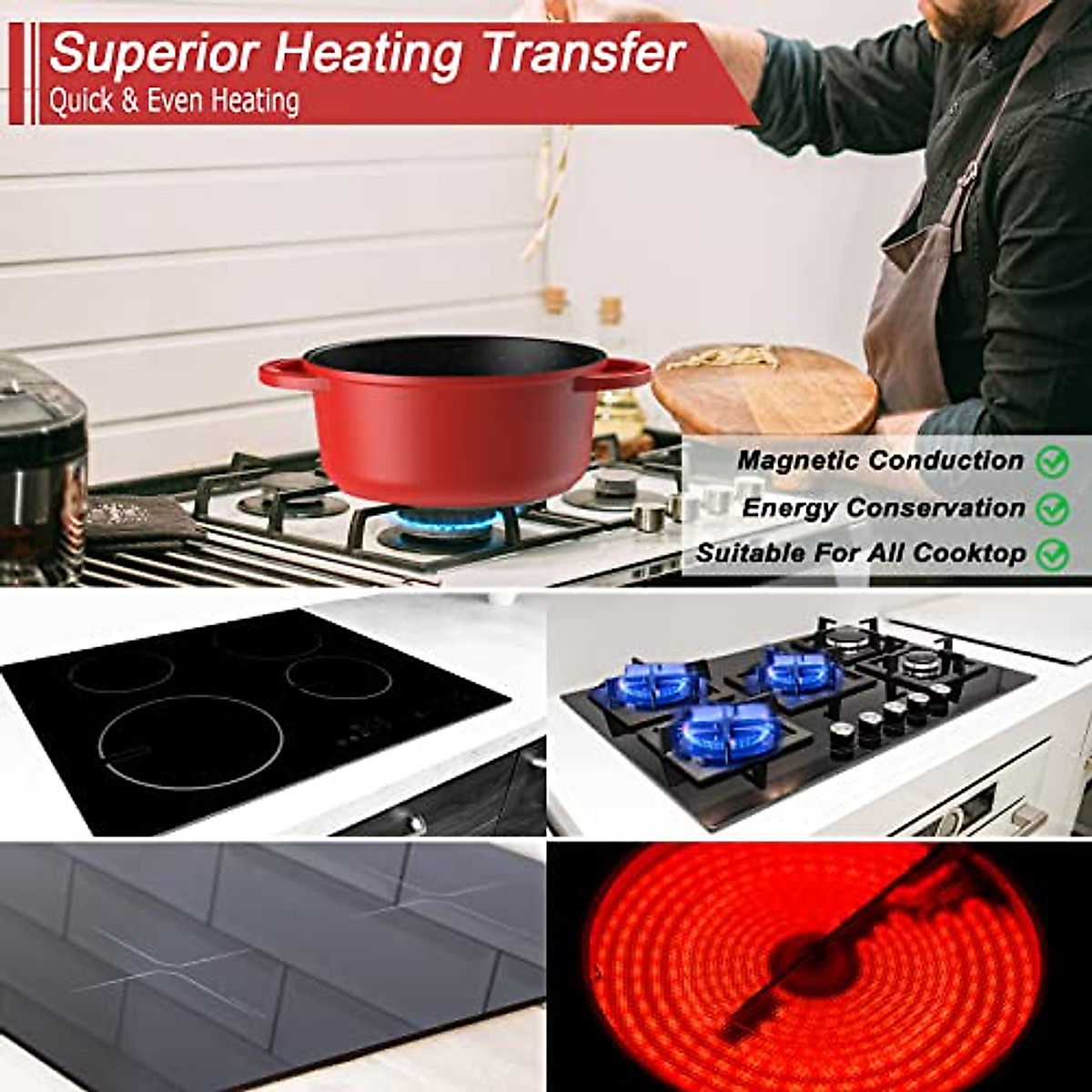 Pots and Pans Set, imarku 16-Piece Cookware Sets Nonstick Granite Coating, Induction Kitchen Cookware Easy to Clean, Cooking Pot Pan Set with Stay-Cool Handle, Kitchen Gadgets 2023 Red