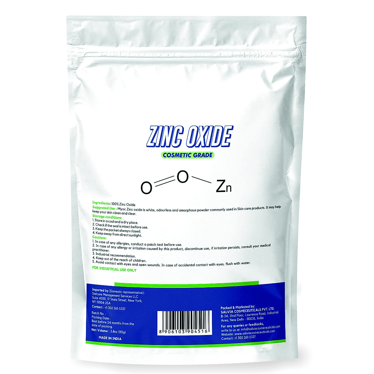 Myoc White Zinc Oxide Powder (110 Gram), Non-Nano Zinc Oxide Powder, Zinc Oxide Powder for Skin, DIY Sunscreen, Baby Diaper Rash Cream, Online Quality