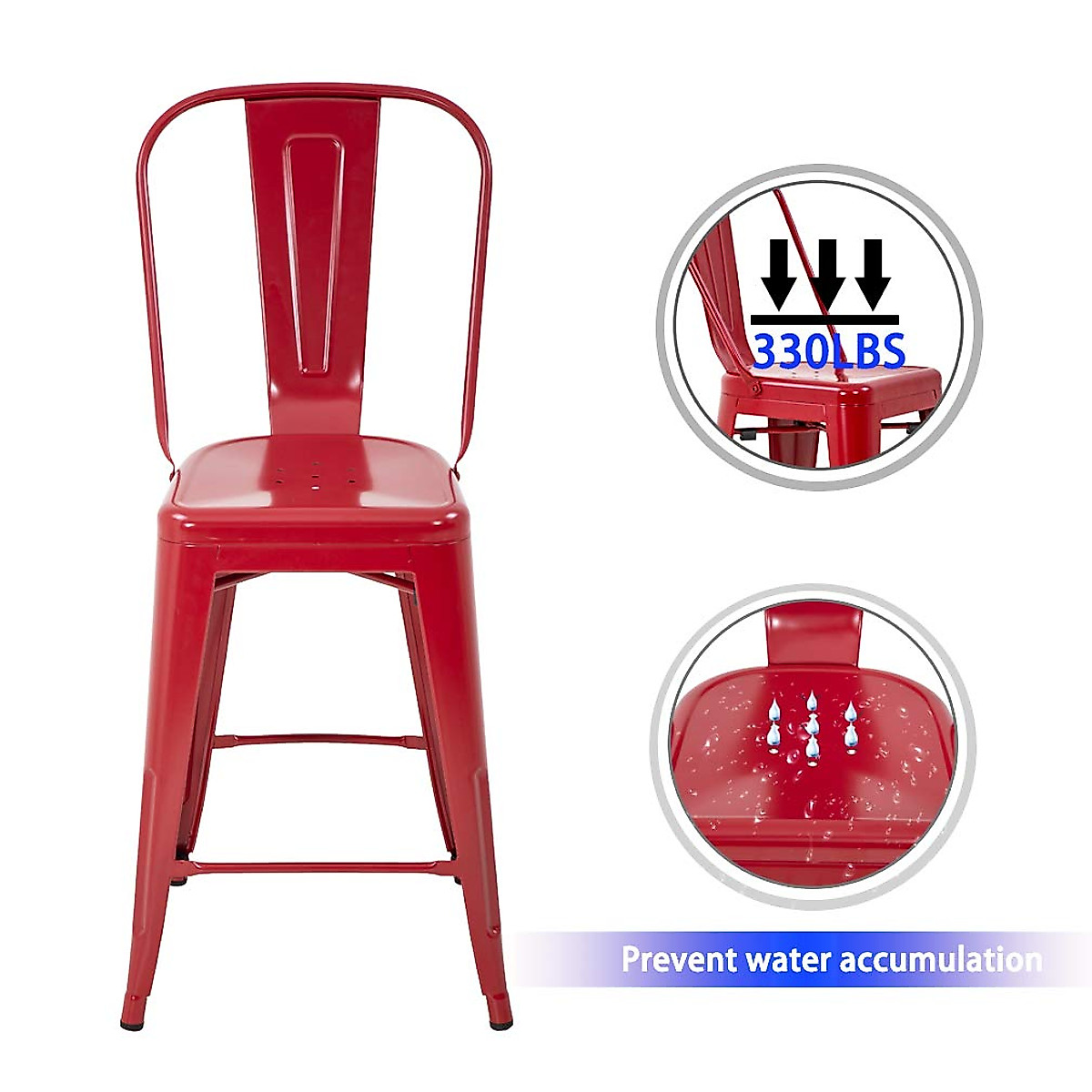 24 Inches Bar Stool Set of 4 Counter Height Barstool with Back Seat Height Industrial Bar Chairs Indoor Outdoor Metal Bar Stool Kitchen Stools Restaurant Patio Stool Stackable Modern Kitchen Stool