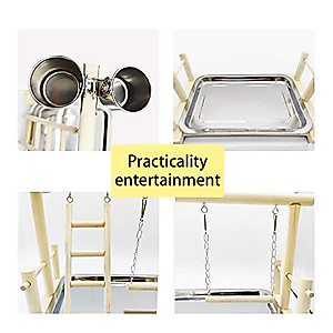 Bird Perch Parrot playstand Wood Perch Gym Cockatiel Swing Ladder with Feeder Cups Toys 14.1in×9.8in×9in