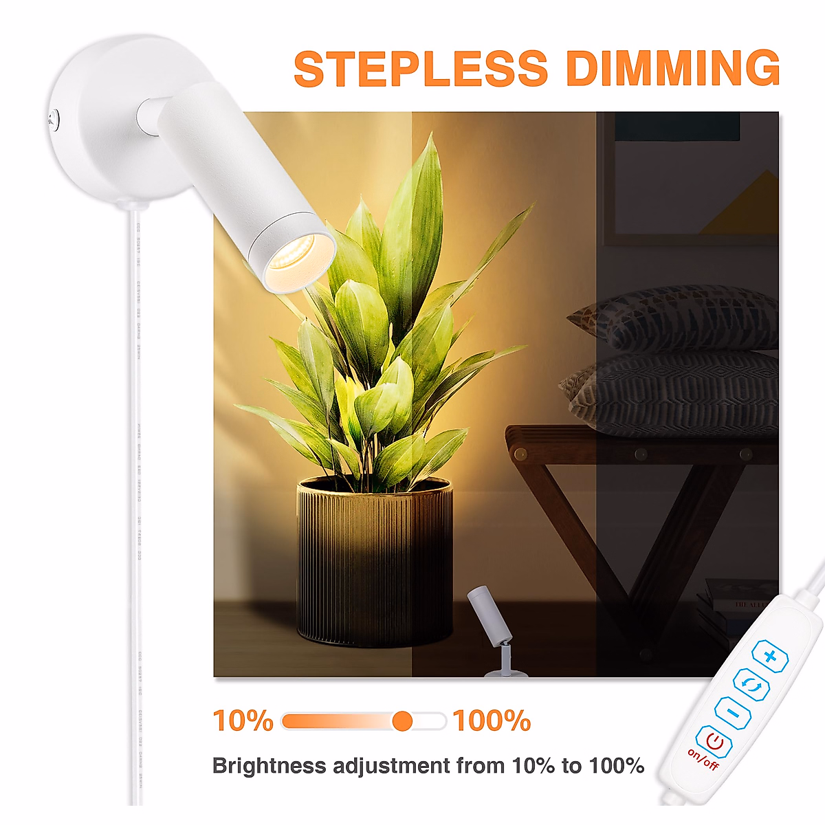 URTOM LED Spot Lights Indoor 3W Uplighting Indoor Spotlight with Memory Function 3000K/4000K/5000K Up Lights Indoor 120V Dimmable Uplights Indoor for Plant Spotlight Indoor for Accent Lighting 2 Pack