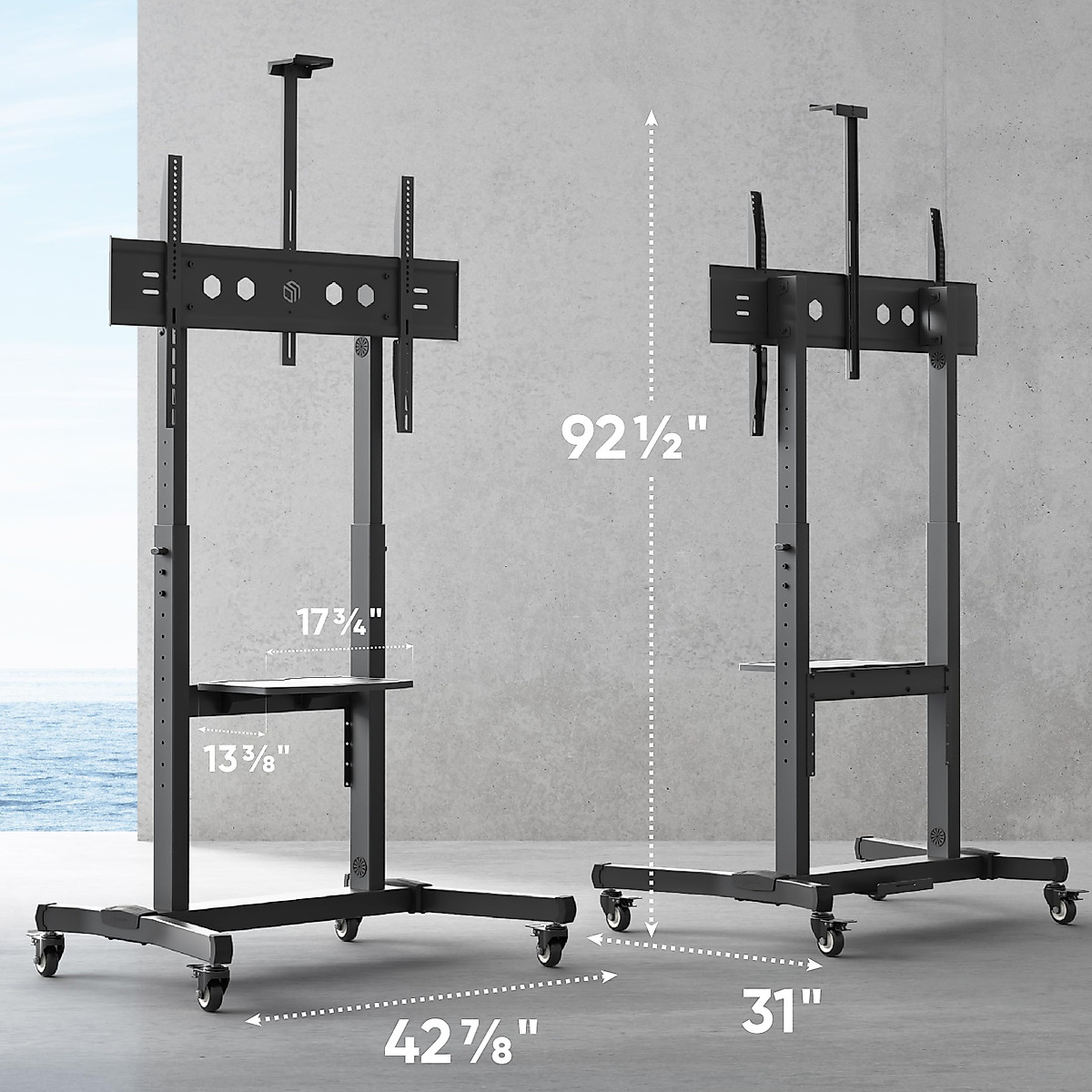 ONKRON Mobile TV Stand for 50-100 Inch TV up to 265 lbs, Heavy Duty TV Stand Adjustable Height with +5/-5° Tilt - max VESA 1000x600 Portable TV Stand on Wheels/TV Cart Rolling TV Stand Tall Black