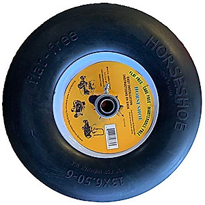 HORSESHOE New 13x6.50-6 Flat Free Smooth Tire w/Steel Wheel for Residential Riding Lawn Mower (Deck Less Than 44") Garden Tractor - Center hub 4"-7.1" - Bore ID 5/8" 136506 (1)