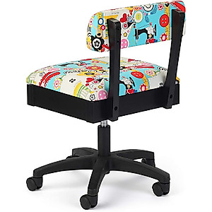Arrow Sewing H6880 Adjustable Height Hydraulic Sewing and Craft Chair with Under Seat Storage and Printed Fabric, SEW Now SEW Wow Print