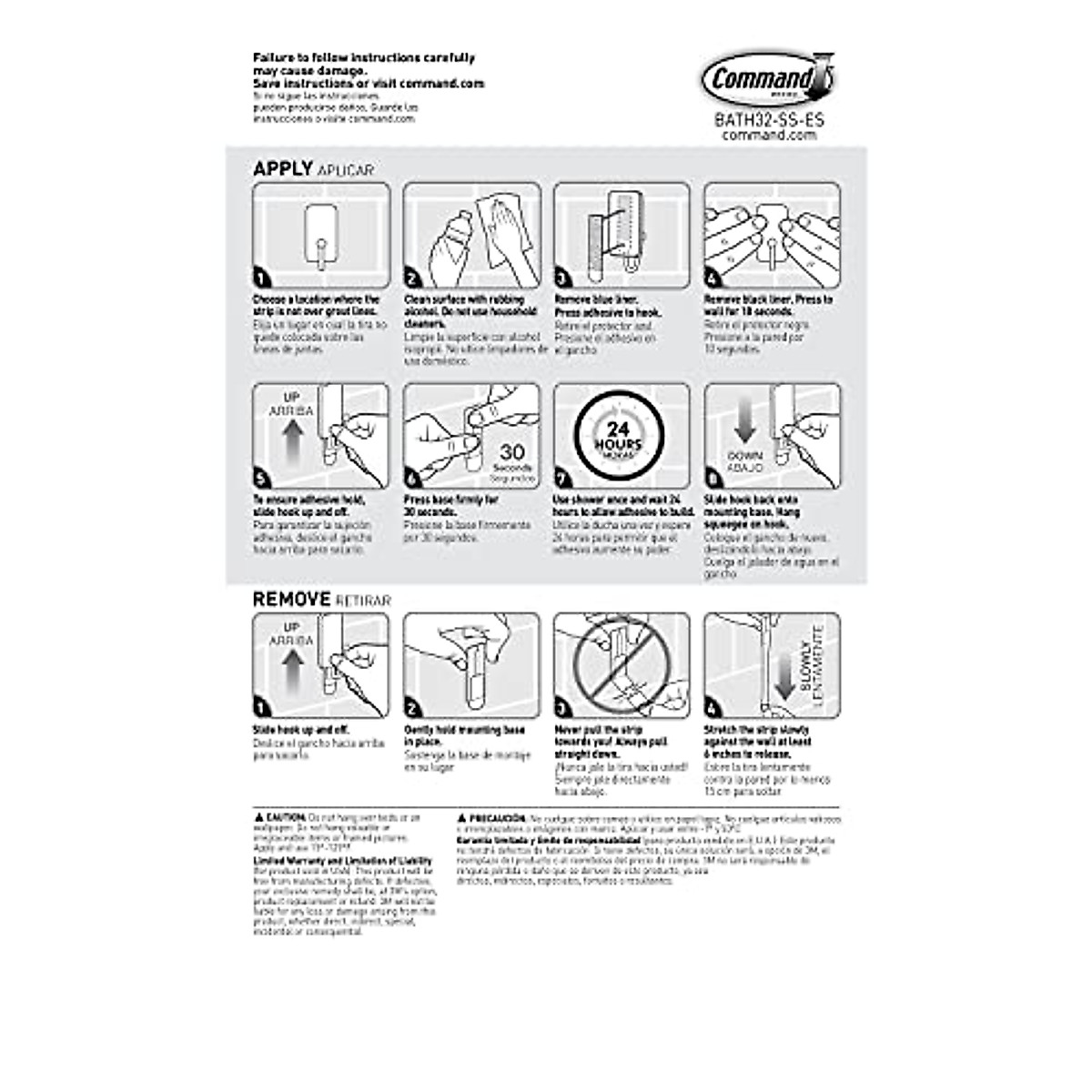 Command Bath Shower Small Water-Resistant Adhesive, Satin Nickel, 1 lb Capacity, 1 Squeegee, 1 Hook, 2 Strips, BATH32-SS-ES Caddy, 0