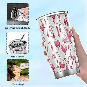 HXshaoye art Bleeding Heart hot peach Stainless Steel insulated water bottle with Straw Leak Resistant Flip hot coffee travel mug for gym tumbler with straw vaso para cafe 20oz